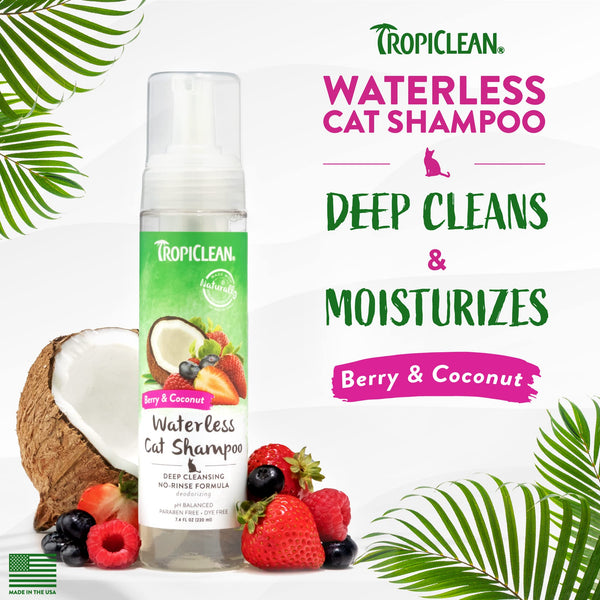 Tropiclean Waterless Cat Shampoo - Deep Cleansing Formula Berry & Coco ...